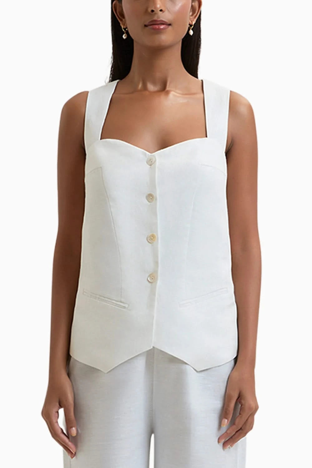 White Capri Linen Waistcoat