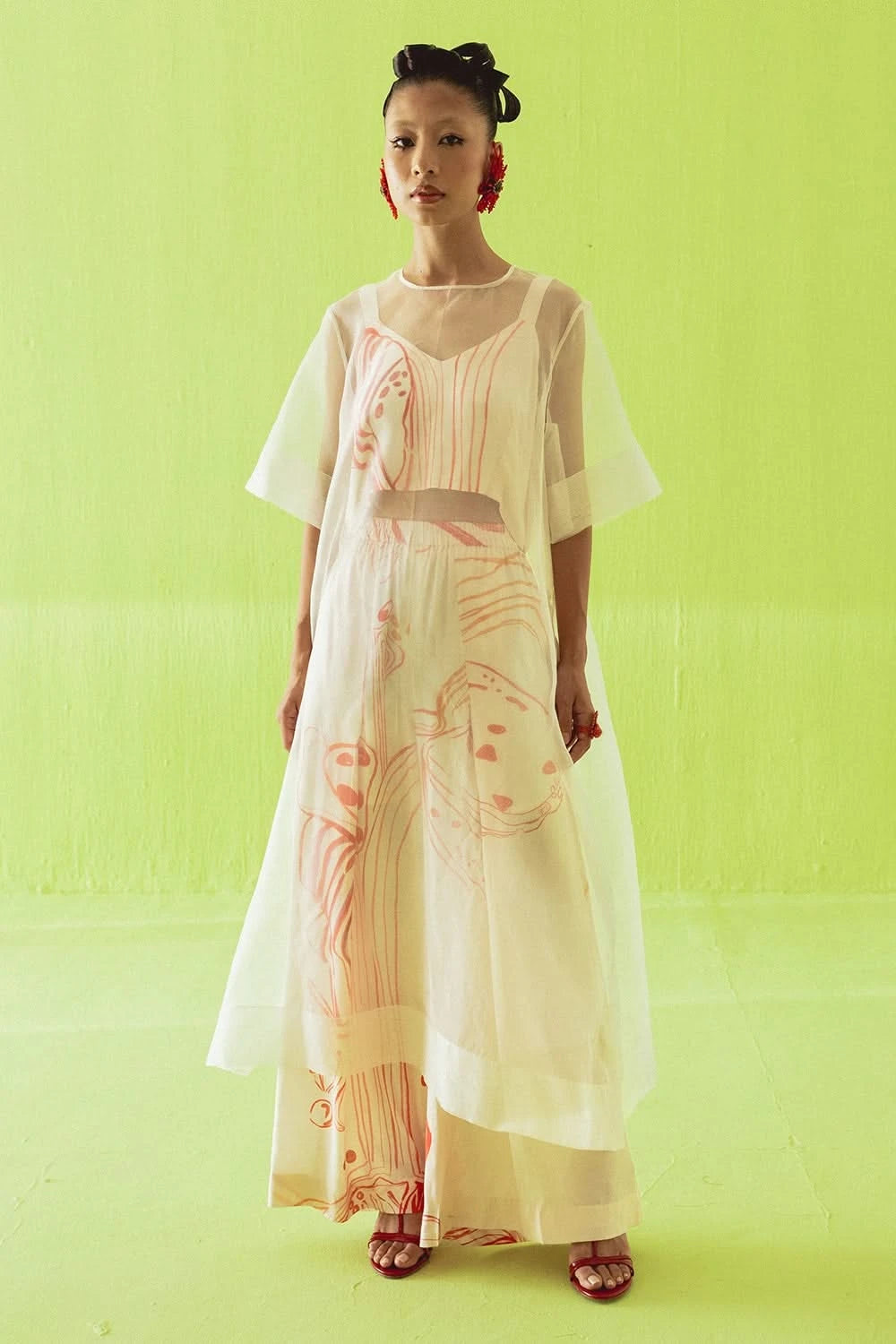 Cream Co-ord With Sheer Overlay