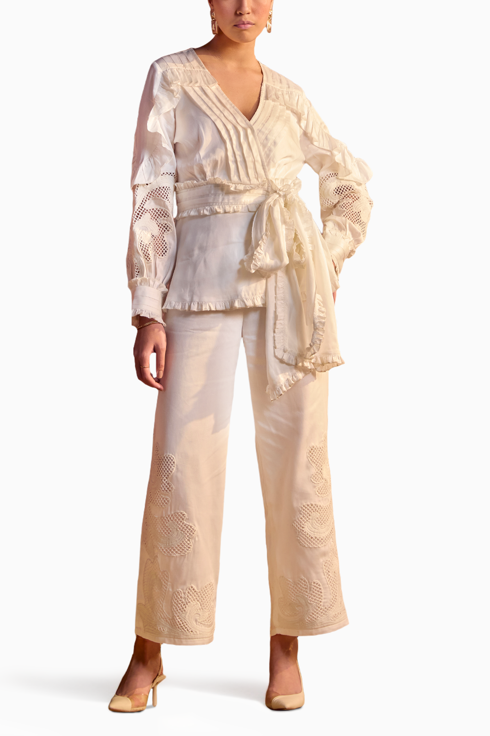 Cutwork Embroidered Wrap Coord Set