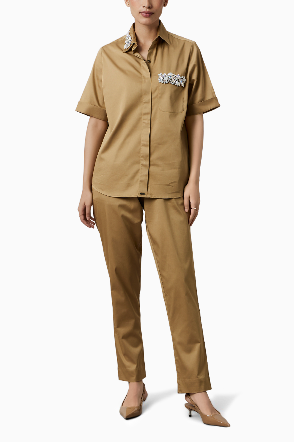 Sand Collar Pocket Swarovski Co-ord Set