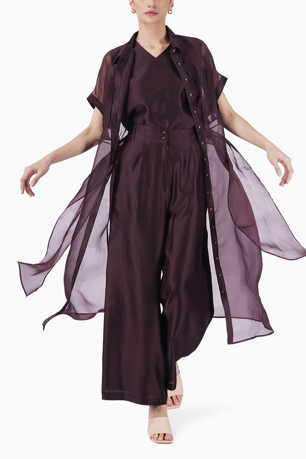 Grape Top with Flare Pant and Tie-up Jacket