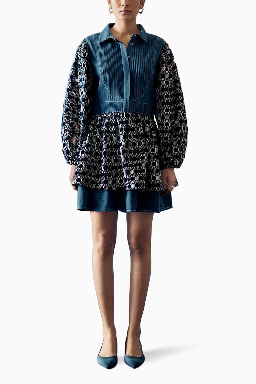 Blue Cutwork Denim Dress