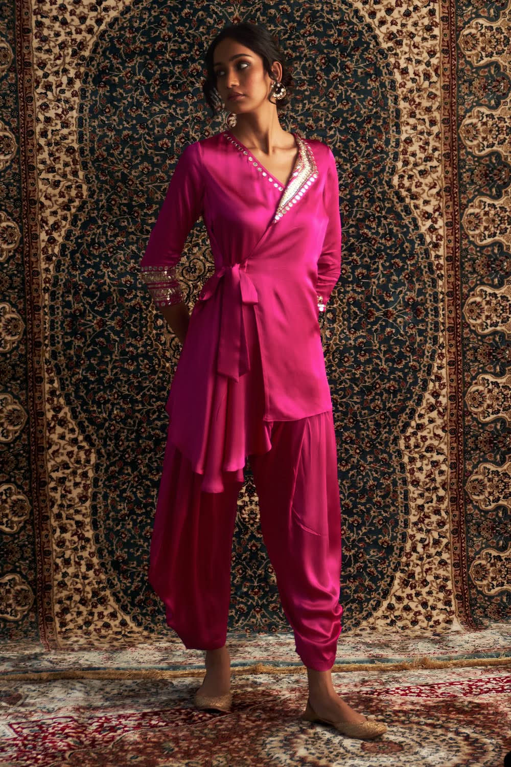 Rani Pink Embroidered Wrap Co-ord Set