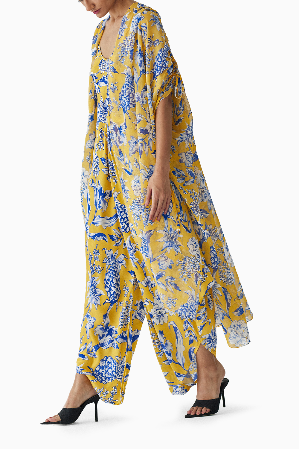 Buy Yellow Pineapple Organza Draw String Cape by Studio Rigu | The Sverve