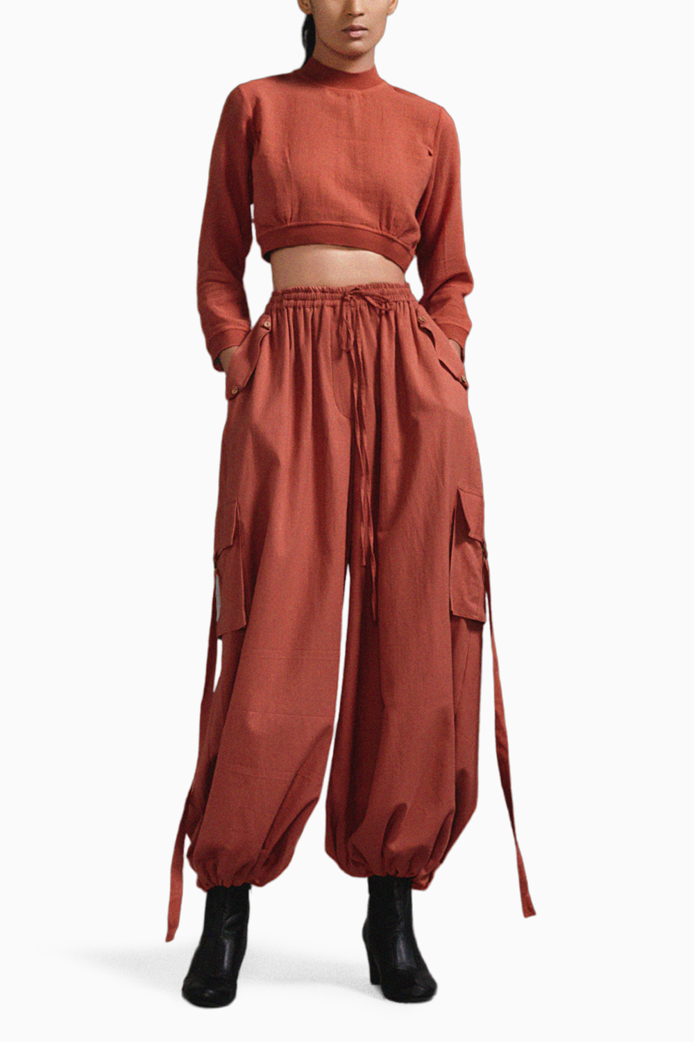 Rust Crop Top and Cargo Set