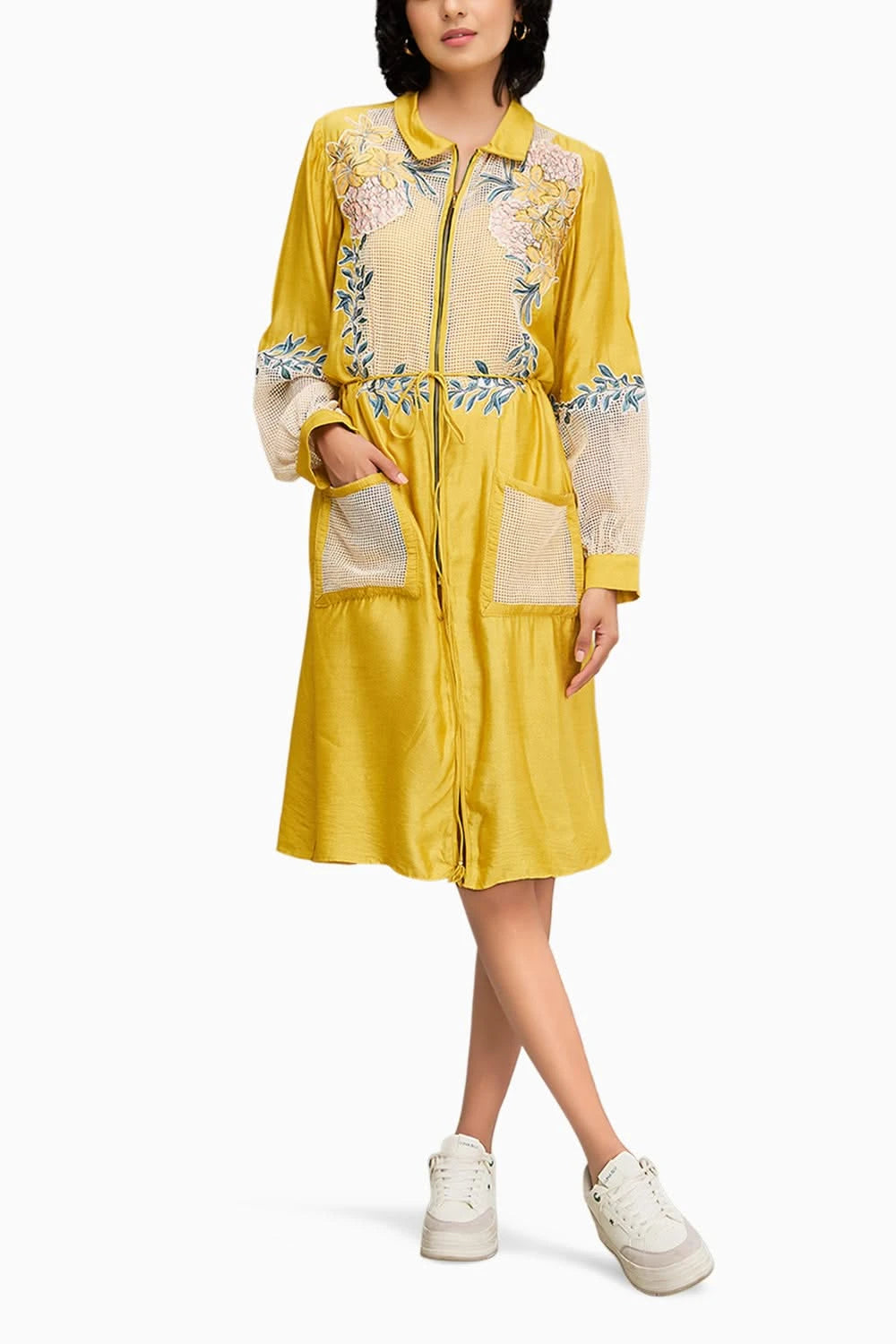 Yellow Zinnia Applique Long Dress